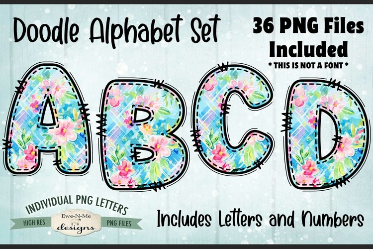 Easter Plaid Floral Doodle Alphabet & Numbers | PNG Files