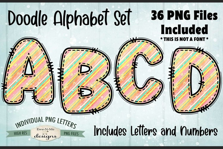 Cute Easter Stripes Doodle Alphabet & Numbers | PNG Files