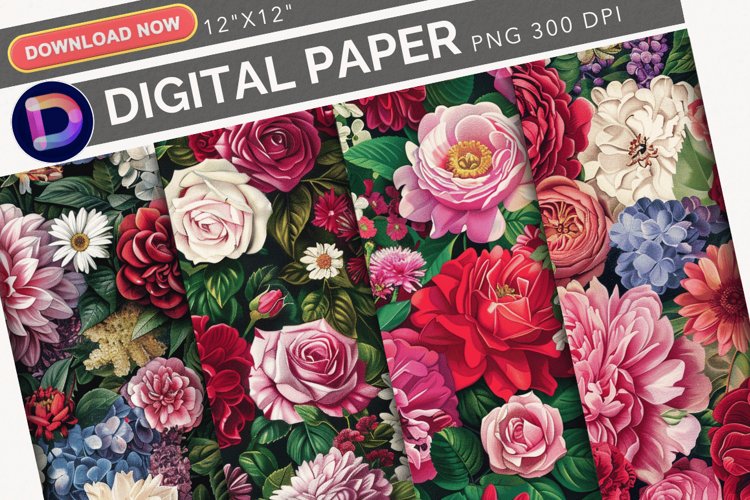 Springtime Blooms Pattern Digital Paper