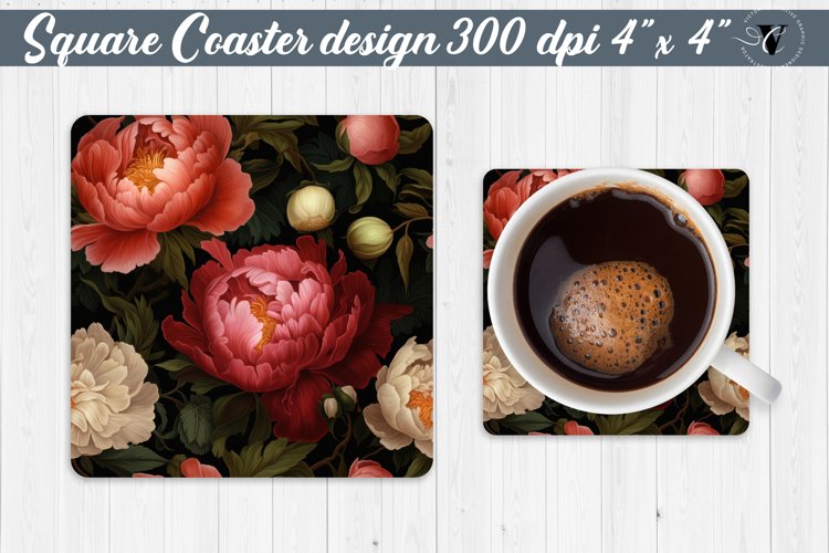 Flowers Square Coaster | Peonies pattern (5163833)