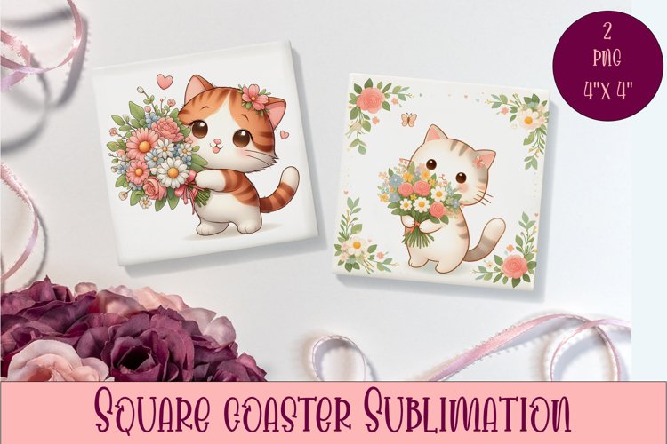 Square coasters |Cute kawaii cat design (3034996)