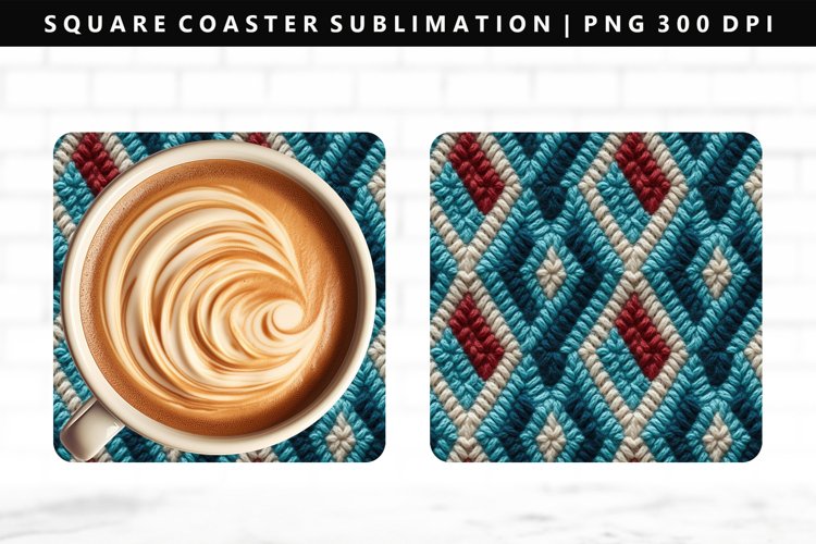 Knitted Square Coaster Design | Square Coaster PNG (2945870)