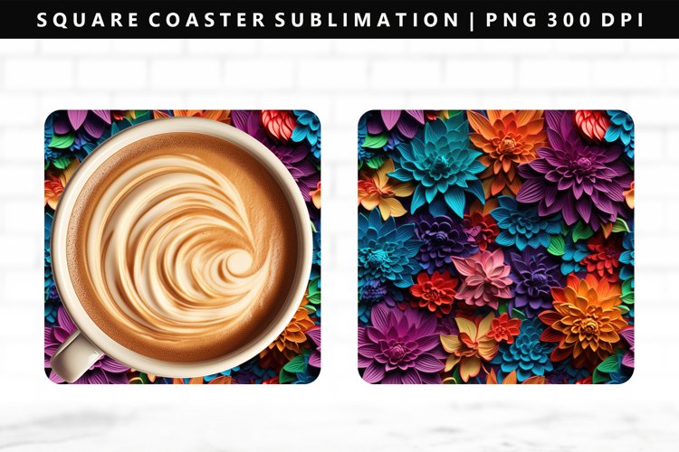 Flower Square Coaster Design | Square Coaster PNG (2900282)