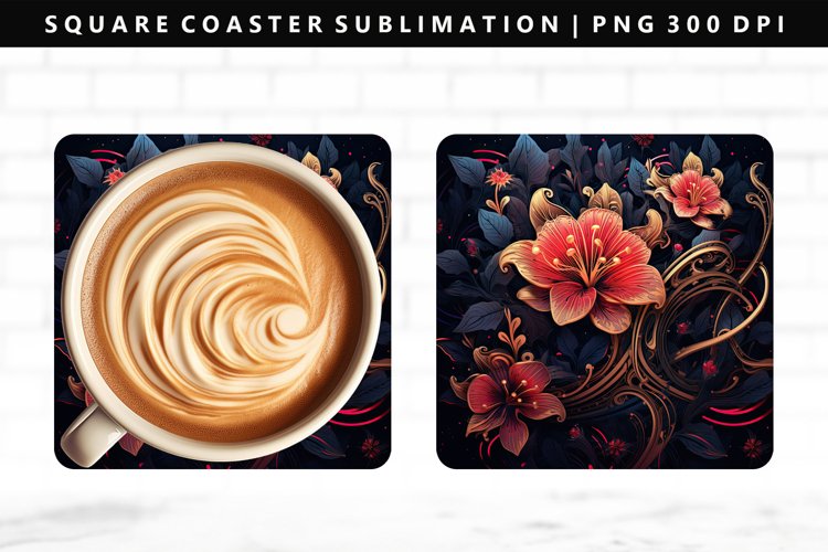 Flower Square Coaster Design | Square Coaster PNG (3866291)