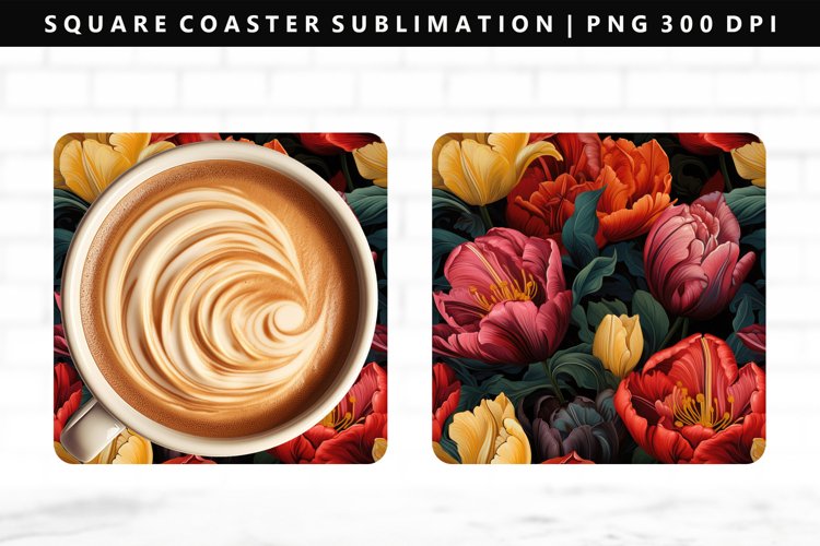 Flower Square Coaster Design | Square Coaster PNG (2900772)