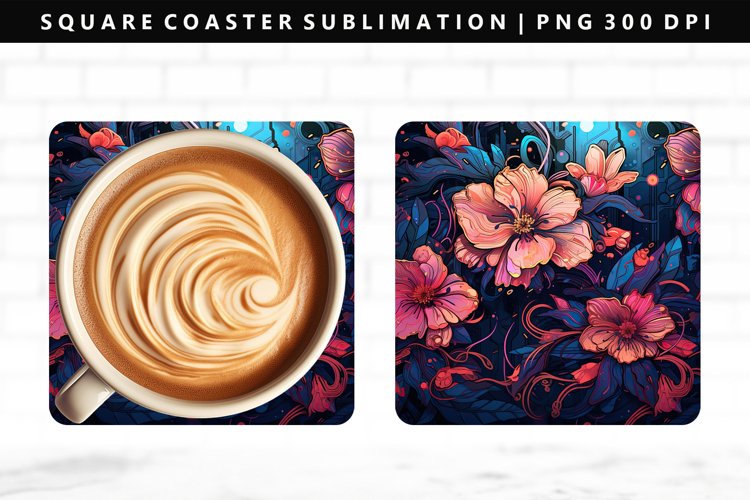 Flower Square Coaster Design | Square Coaster PNG (3866298)