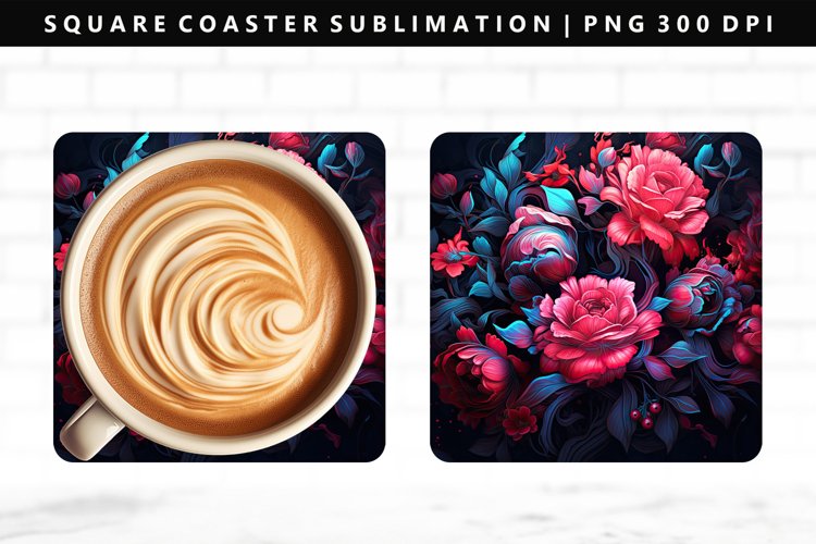 Flower Square Coaster Design | Square Coaster PNG (3866308)