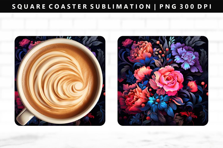 Flower Square Coaster Design | Square Coaster PNG (3866309)