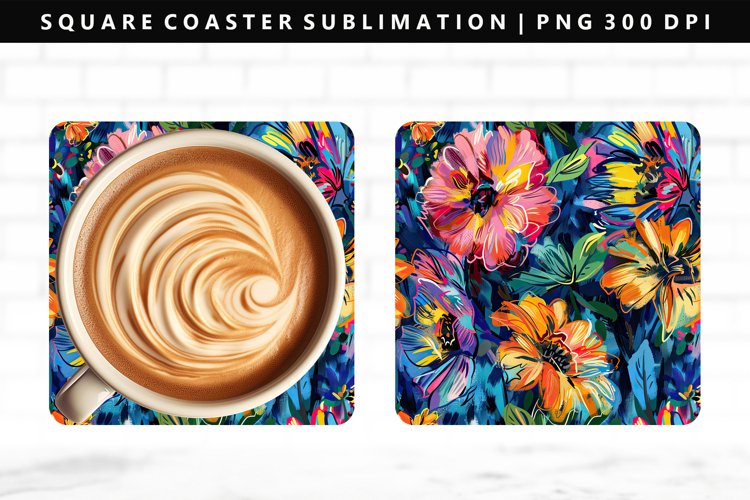 Flower Square Coaster Design | Square Coaster PNG (3866327)