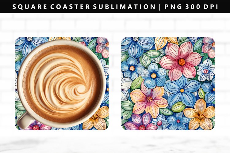 Flower Square Coaster Design | Square Coaster PNG (3866330)