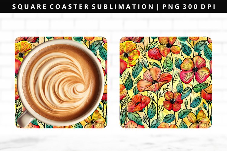 Flower Square Coaster Design | Square Coaster PNG (3866338)