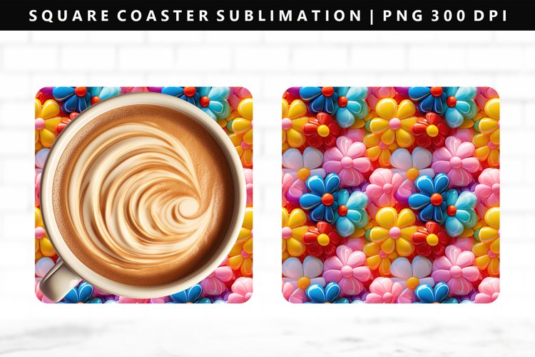 Flower Square Coaster Design | Square Coaster PNG (3019767)