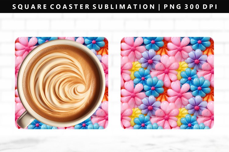 Flower Square Coaster Design | Square Coaster PNG (3019780)