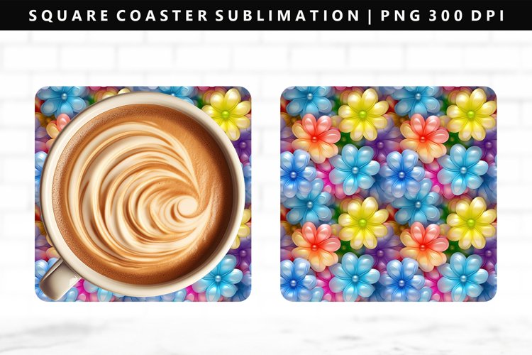 Flower Square Coaster Design | Square Coaster PNG (3019801)
