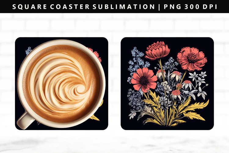 Flower Square Coaster Design | Square Coaster PNG (3319668)