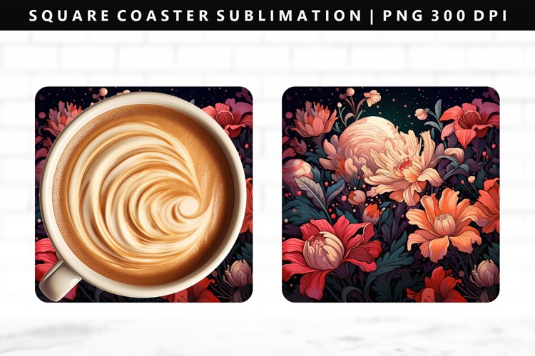 Flower Square Coaster Design | Square Coaster PNG (4263155)