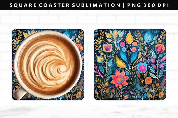 Flower Square Coaster Design | Square Coaster PNG (4263174)