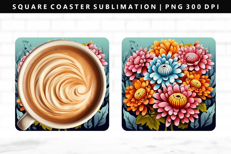 Flower Square Coaster Design | Square Coaster PNG (4263260)