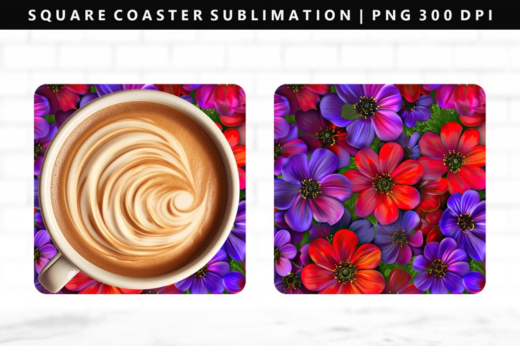 Flower Square Coaster Design | Square Coaster PNG (5240410)