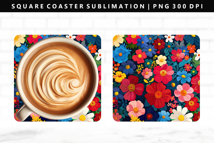 Flower Square Coaster Design | Square Coaster PNG (5361130)