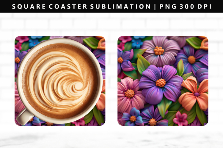 Flower Square Coaster Design | Square Coaster PNG (5361191)
