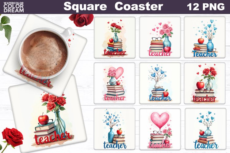 Teacher Square Coaster Bundle | Valentine Teacher Square Coa