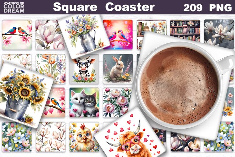 Valentines Day Square Coaster Bundle | Valentine Coaster PNG