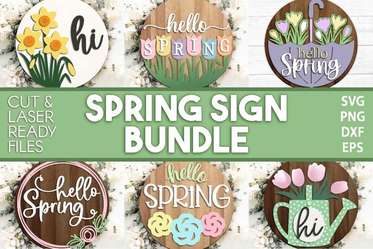 Spring Round Door Sign Bundle - SVG Laser Cut Files