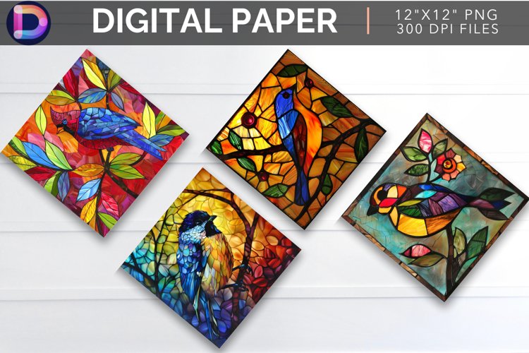 Stained Glass Bird Digital Paper