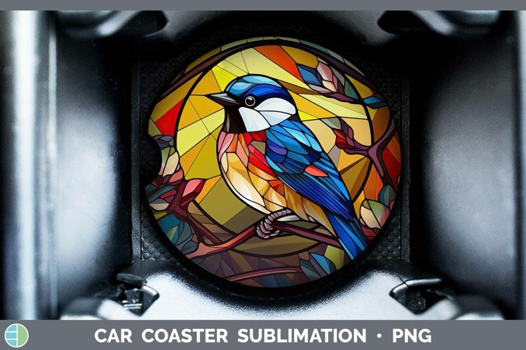 Stained Glass Bird Chickadee Car Coaster Sublimation Coaster