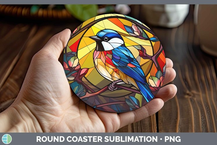 Stained Glass Bird Chickadee Round Coaster Sublimation Coast