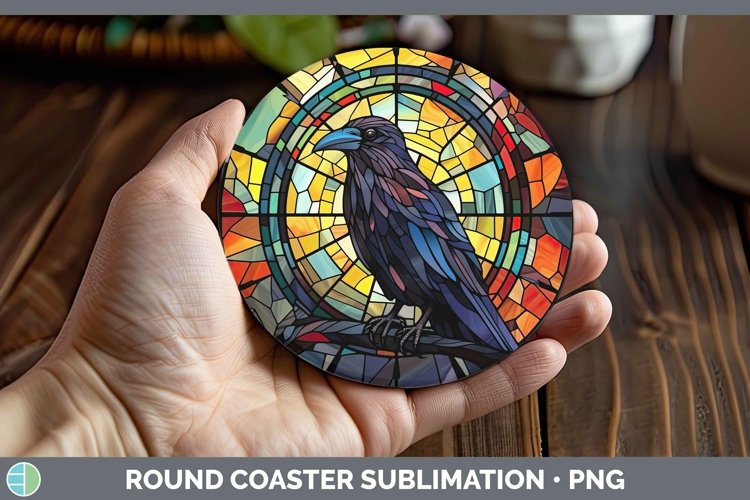 Stained Glass Bird Crow Round Coaster Sublimation Coaster De
