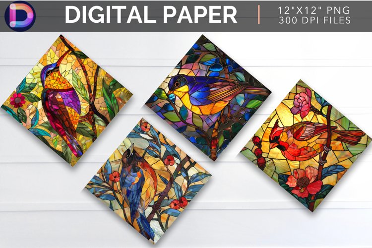 Stained Glass Bird Digital Paper