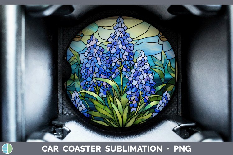 Stained Glass Bluebonnet Car Coaster Sublimation Coaster Des