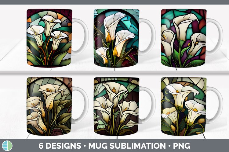 Stained Glass Calla Lily Flowers Mug Wrap | Sublimation Coff