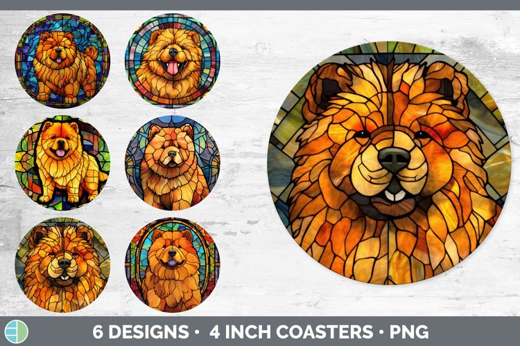 Stained Glass Chow Chow Dog Round Coaster | Sublimation Coas