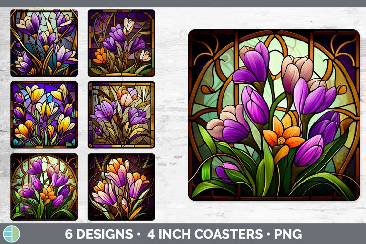 Stained Glass Crocus Flowers Square Coaster | Sublimation Co