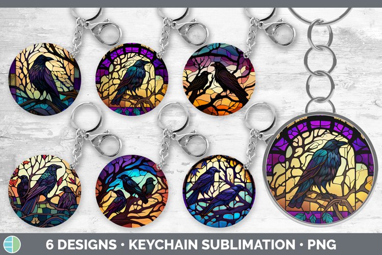 Stained Glass Crow Bird Keychain | Sublimation Keyring Desig