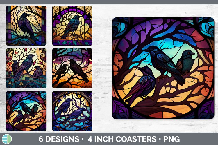 Stained Glass Crow Bird Square Coaster | Sublimation Coaster