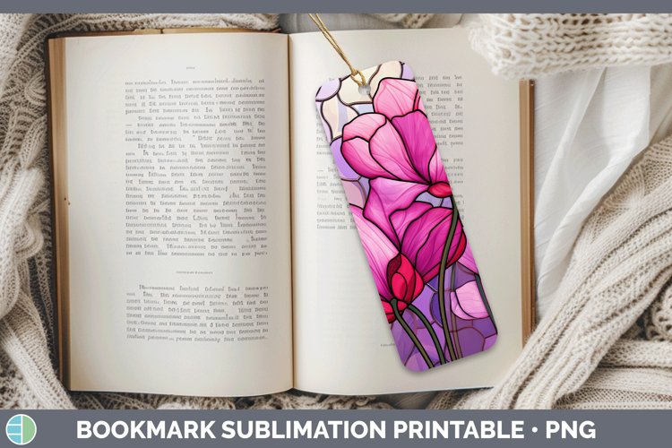 Stained Glass Cyclamen Bookmark Sublimation Printable Design