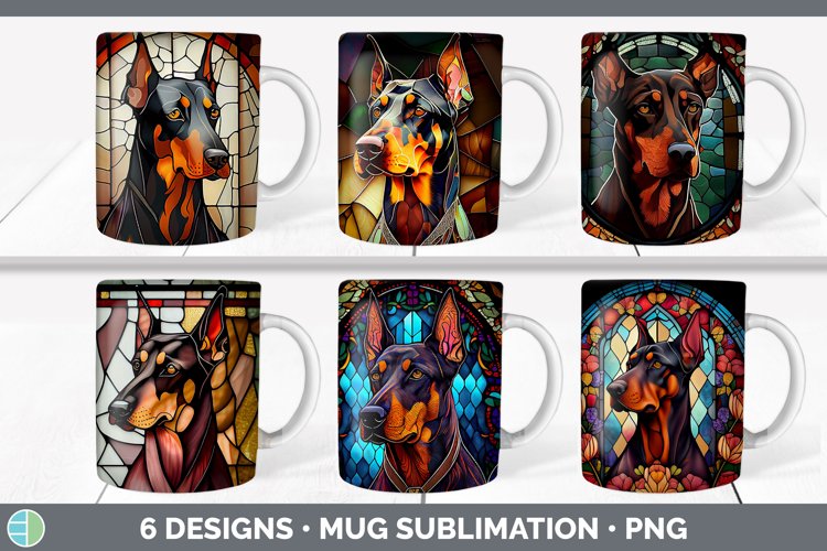 Stained Glass Doberman Pinscher Dog Mug Wrap | Sublimation C