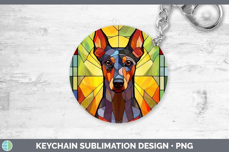 Stained Glass Dog Doberman Pinscher Keychain Sublimation Key