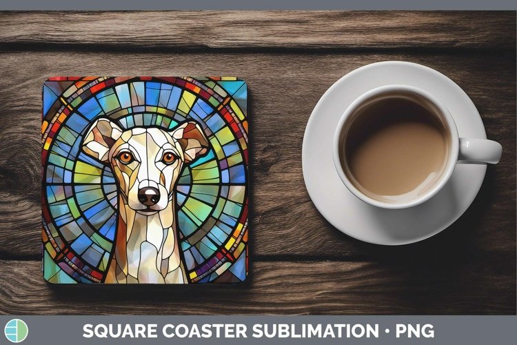 Stained Glass Dog Greyhound Square Coaster Sublimation Coast