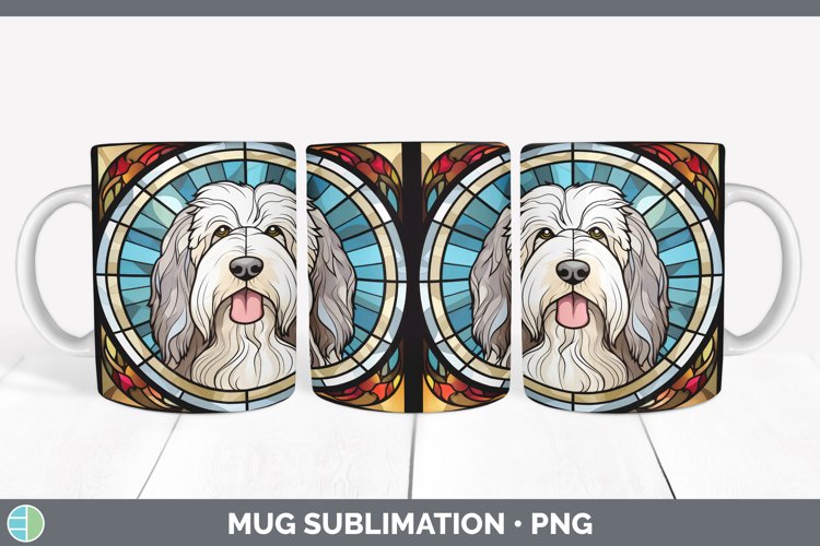 Stained Glass Dog Old English Sheepdog Mug Wrap Sublimation