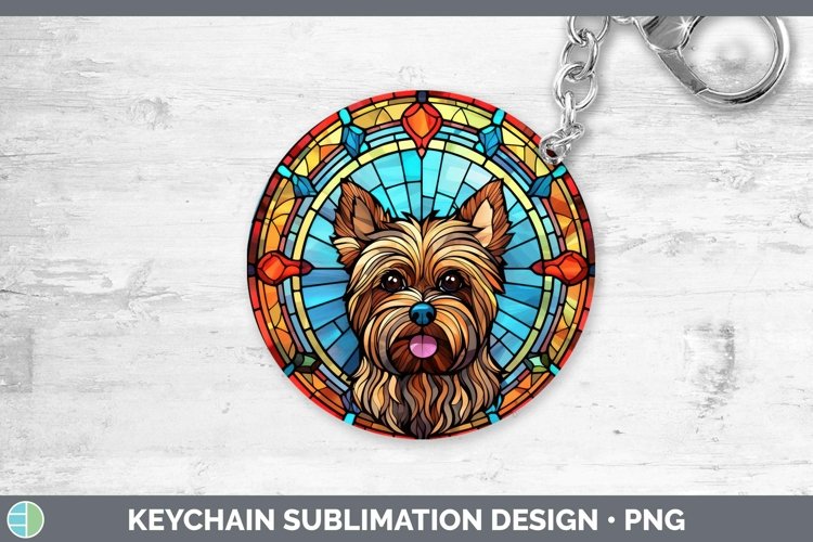 Stained Glass Dog Yorkshire Terrier Keychain Sublimation Key