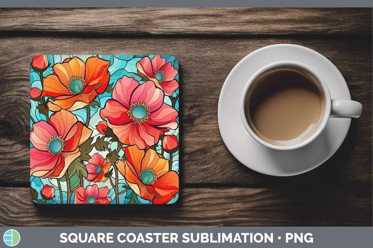 Stained Glass Flowers Anemone Square Coaster Sublimation Coa