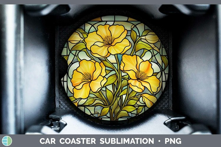 Stained Glass Flowers Buttercup Car Coaster Sublimation Coas