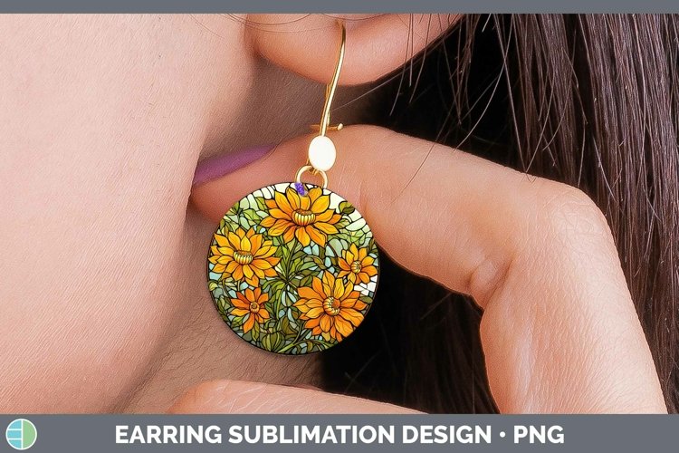 Stained Glass Flowers Calendula Round Earrings Sublimation E