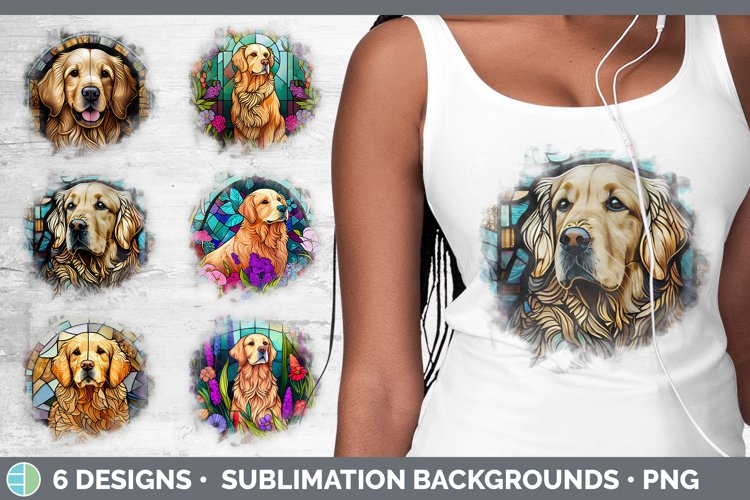 Stained Glass Golden Retriever Dog Grunge Background | Subli