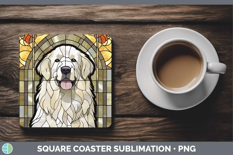Stained Glass Great Pyrenees Square Coaster Sublimation Coas